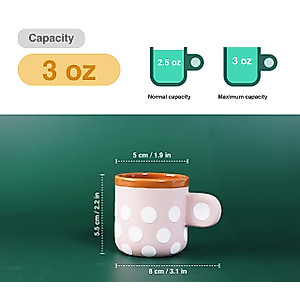 KAKI Espresso Cups Set of 2-3 Ounce, Clay Espresso Cups Pink with White Polka Dot, Handmade Expresso Coffee Cup for Coffee Lovers, Gifts for Mom, Dad or Friends (Pack 2)