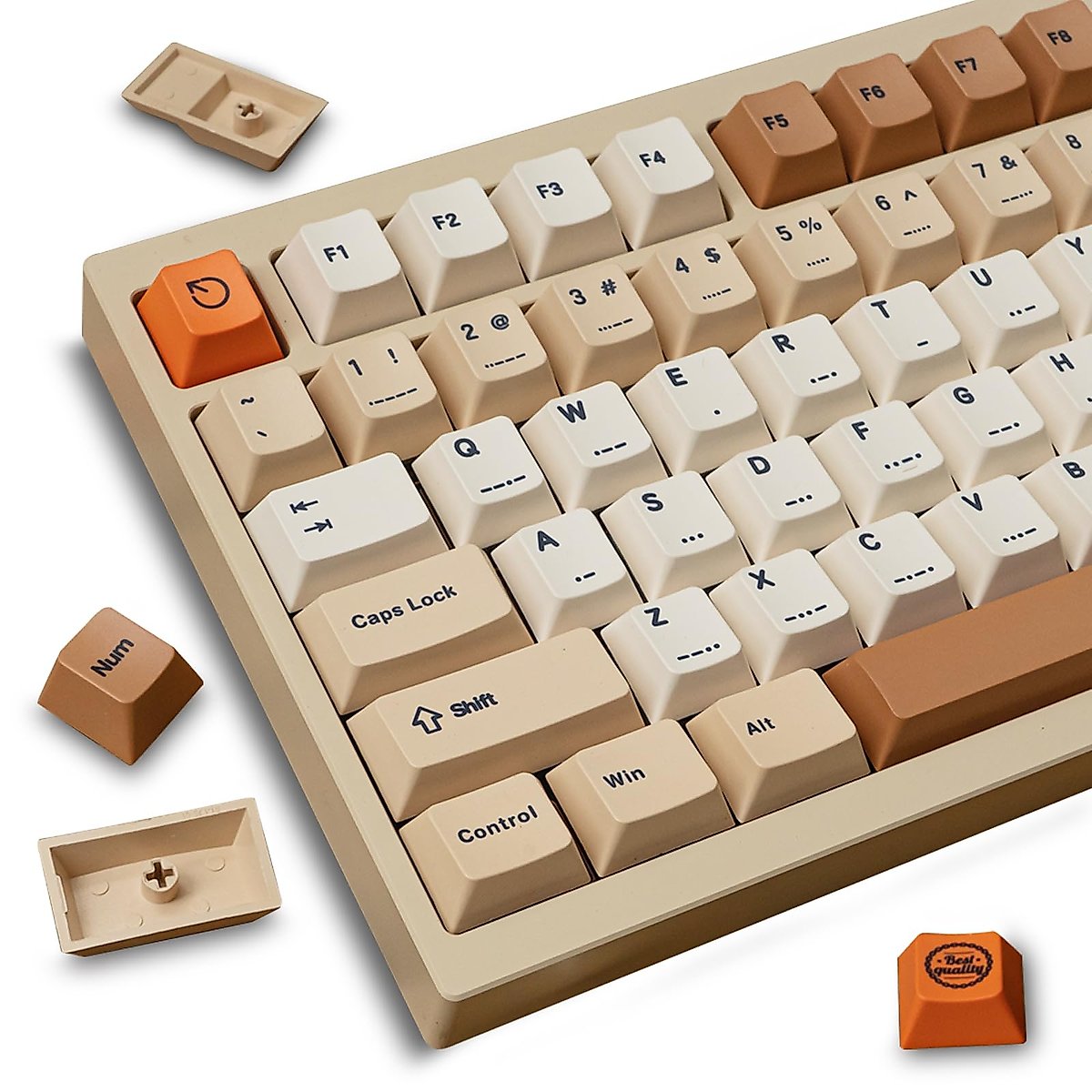 ZMX PBT Retro Keycaps,Cherry Profile Thick Dye-Sub Keycaps Set Full 143 Keys Custom Keycap for ISO ANSI 60% 65% 100% TKL Cherry MX Switches Mechanical Gaming Keyboard Vintage Beige Keycaps