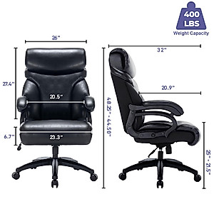 Sumeimics Big and Tall Office Chair 400 Pounds Leather Office Chair with Arms Plus Size Wide Seat Heavy Duty Office Executive Chair Black