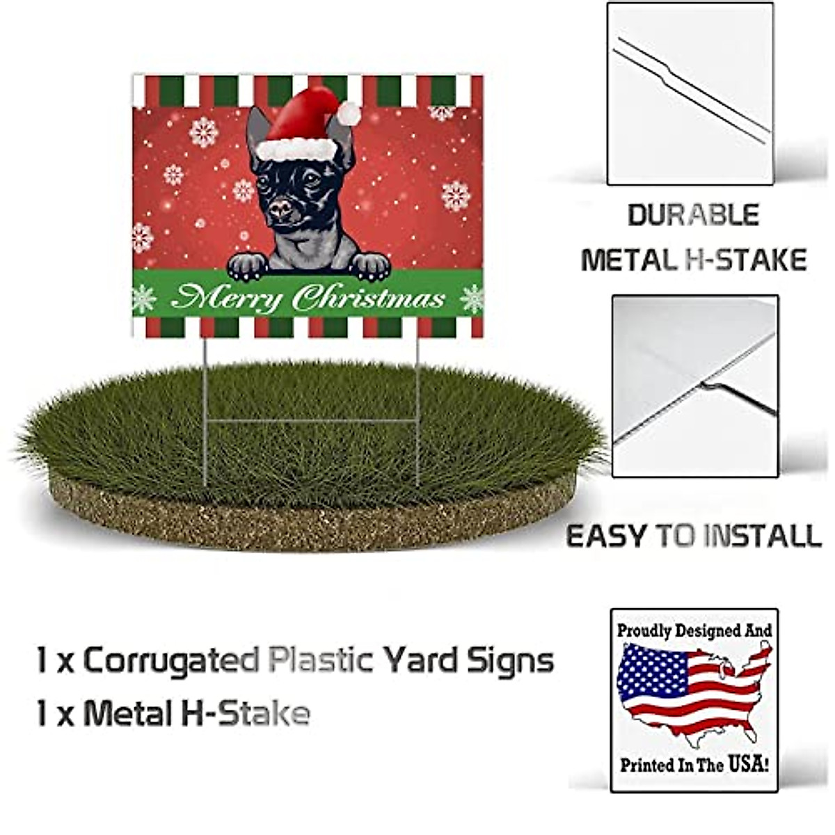 Lawn Garden Sign Merry Christmas Snowflake Dog with Red Hat Yard Signs with Stakes Inspirational Quotes Baby for Garage Sales Rent Open House Construction 12"x18"