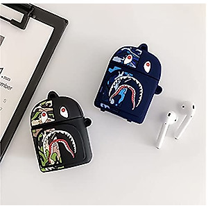 Bolod Designer Cases Made of Silicone for Airpods 1&2, Protective Cartoon Fashion Cases (Airpods 2&1, Black & Deep Blue)