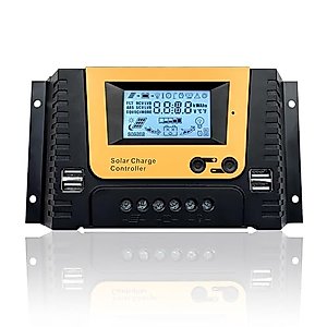 30amp Solar Charge Controller 12V 24V 36V 48V Auto,PWM Solar Controller 30A with Backlit Display, Temperature Sensor,4 USB Ports, Fit for MAX 1560W Solar Panels Gel Sealed Flooded and Lithium Battery