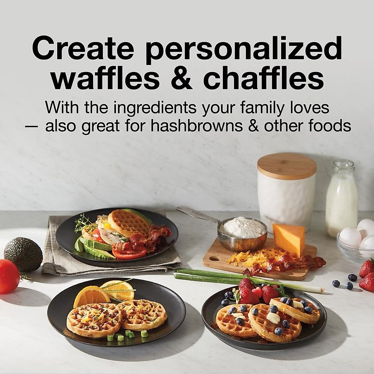 Proctor Silex Mini Waffle Maker Machine with 4” Round Non-stick Grids, Make Personalized Individual Breakfast Keto Chaffles and Hashbrowns, Compact, Black (26100)
