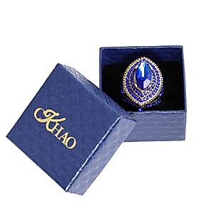 CKHAO Women Ring - Big Size Antique Gold Plated Turkish Style Blue Gemstone Vintage Ring Women Jewelry J0769BLUE (7)