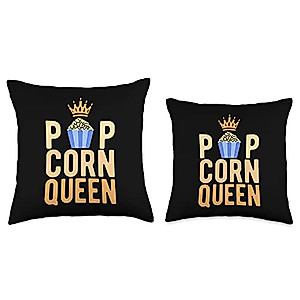 Funny Pocorn for Pocorn Lover Movie Theater Popcorn Queen Cinema Pocorn Throw Pillow, 18x18, Multicolor