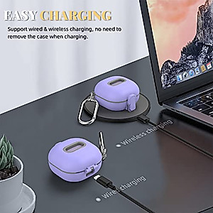 Secure Lock Case for Samsung Galaxy Buds 2 Pro/Galaxy Buds 2/Galaxy Buds Pro/Galaxy Buds Live, WOFRO Shock-Absorbing Protective Cover TPU Hard Shell with Lanyard and Keychain[One-Click pop] (Purple)