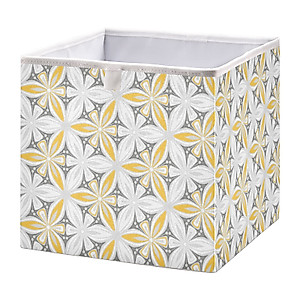 Kigai Flowers Gray Yellow Fabric Storage Bin 11" x 11" x 11" Cube Baskets Collapsible Store Basket Bins for Home Closet Bedroom Drawers Organizers