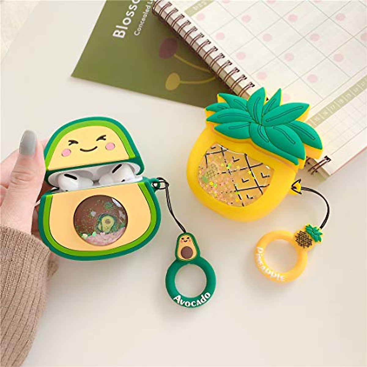 Oqplog for AirPod Pro 2019/Pro 2 Gen 2022 Case Protective Soft Silicone Cute Cover for Teens Girls Kids Air Pods Funny Fruit Quicksand Shiny Skin Accessories Cases for Airpods Pro-Bling Pineapple