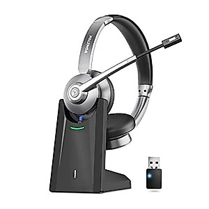 Wireless Headset,Wireless Headphones with Microphone Noise Canceling, v5.3 Bluetooth Headset with Charging Dock & Dongle, Wireless Headset with Microphone for PC,Home/Office-Black/Grey