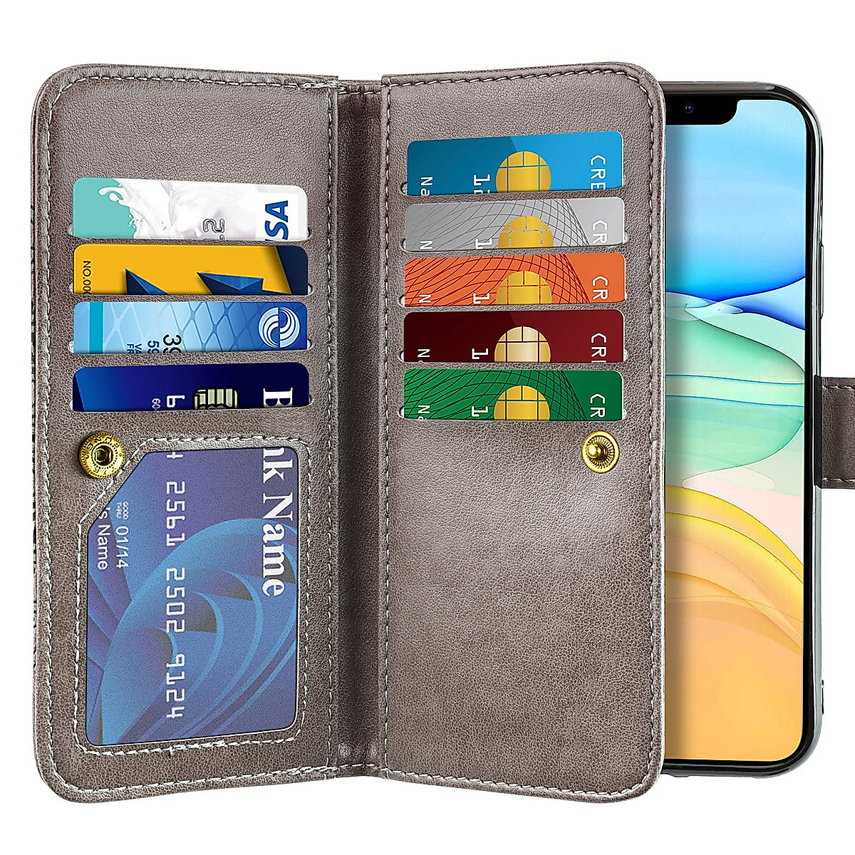 Vofolen 2-in-1 Case for iPhone 11 Case Wallet Credit Card Holder ID Slot Detachable Hybrid Protective Slim Hard Shell Magnetic PU Leather Folio Pocket Flip Cover for iPhone 11 6.1 inch Mandala Grey