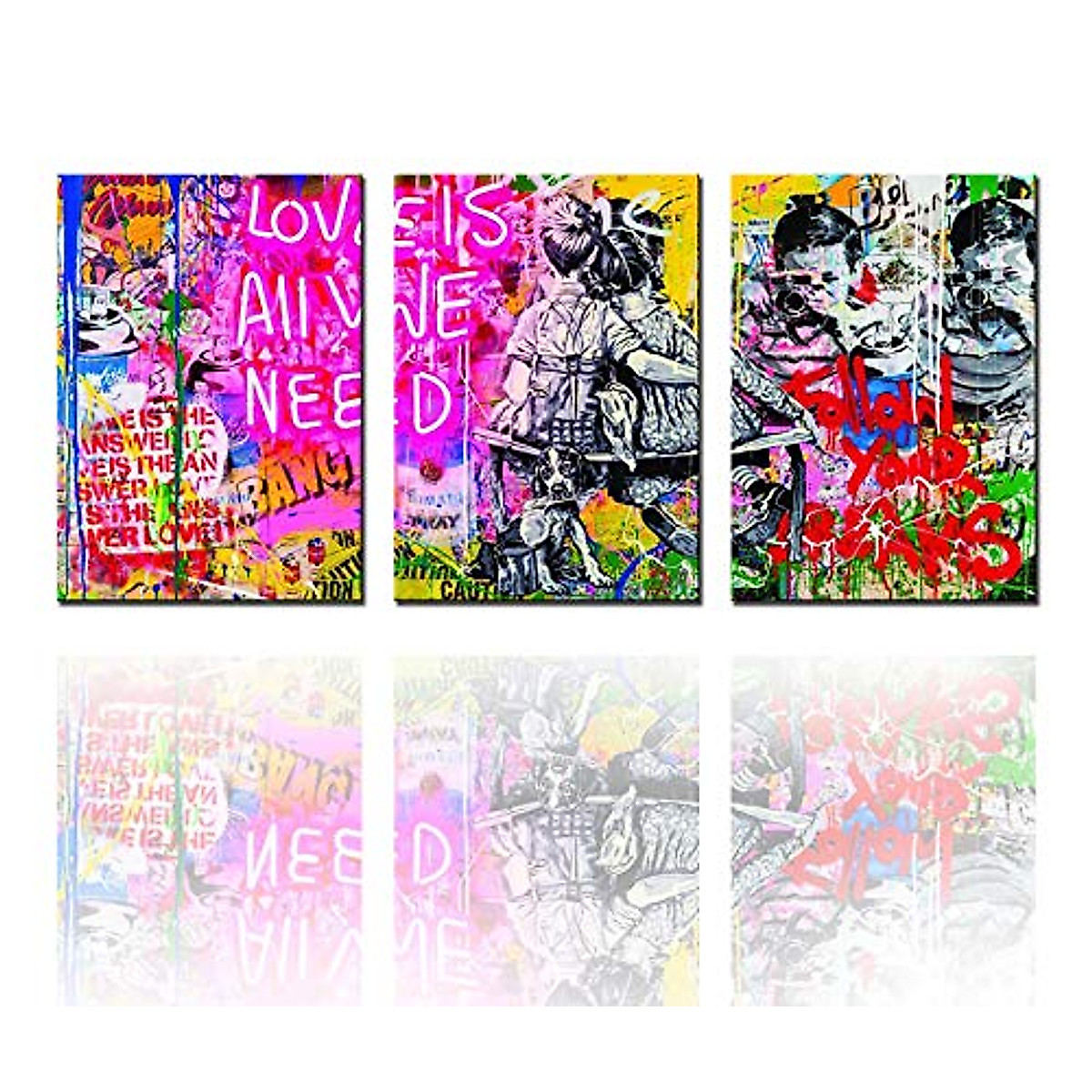Graffiti Street Art Banksy Canvas Wall Art for Living Room Decor 3 Pieces Little Couple Picture Print Pop Artwork Lovely Kitchen Wall Decor Abstract Artwork Home Decor Room Wall Pictures 60x28 Inch