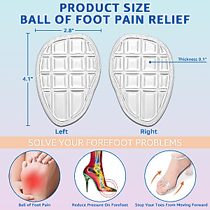 Svowin Ball of Foot Cushions, Metatarsal Pads, Forefoot Pads, Anti Slip Shoe Inserts for Open Toe Shoe, Shoe Pads Heel Pads for Stop Feet from Sliding Forward- 3 Pairs (Clear)