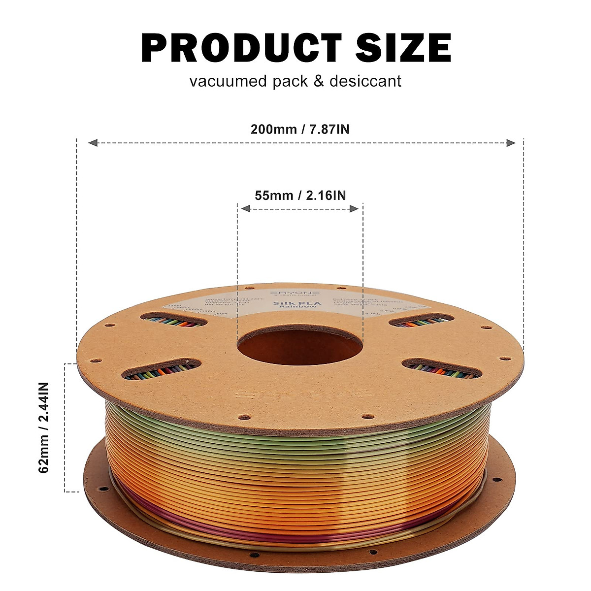 Enisina Silk Rainbow PLA Filament 1.75mm with Gradient Five Colors，Compatible for FDM 3D Printer