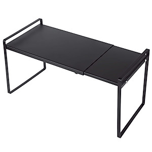 Beeloving Expandable Cabinet Shelf Organizer Storage Rack Space Riser for Kitchen Bathroom Pantry Spice Cupboard Countertop Desk Home Office Dish Cup Bottle Pot Metal Plate Heavy Duty Nonslip Black
