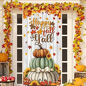 Fall Door Cover Happy Fall Yall Photo Backdrop Farmhouse Fall Autumn Thanksgiving Harvest Festival Decorations and Supplies for Home