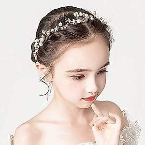 PRDGIRL 𝗪𝗲𝗱𝗱𝗶𝗻𝗴 𝗛𝗮𝗶𝗿 𝗔𝗰𝗰𝗲𝘀𝘀𝗼𝗿𝗶𝗲𝘀 𝗳𝗼𝗿 𝗞𝗶𝗱𝘀, Princess Headpiece White Flower Headband Pearl Hair Dress for Girl and Flower Girls Cute Bridal Wedding Hair Band