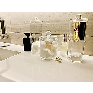 Jupley Premium Quality Bathroom Accessory Acrylic Set - Qtip Dispenser, Cotton Tips, Cotton Balls, Cotton Pads, Make-up Sponge Holder