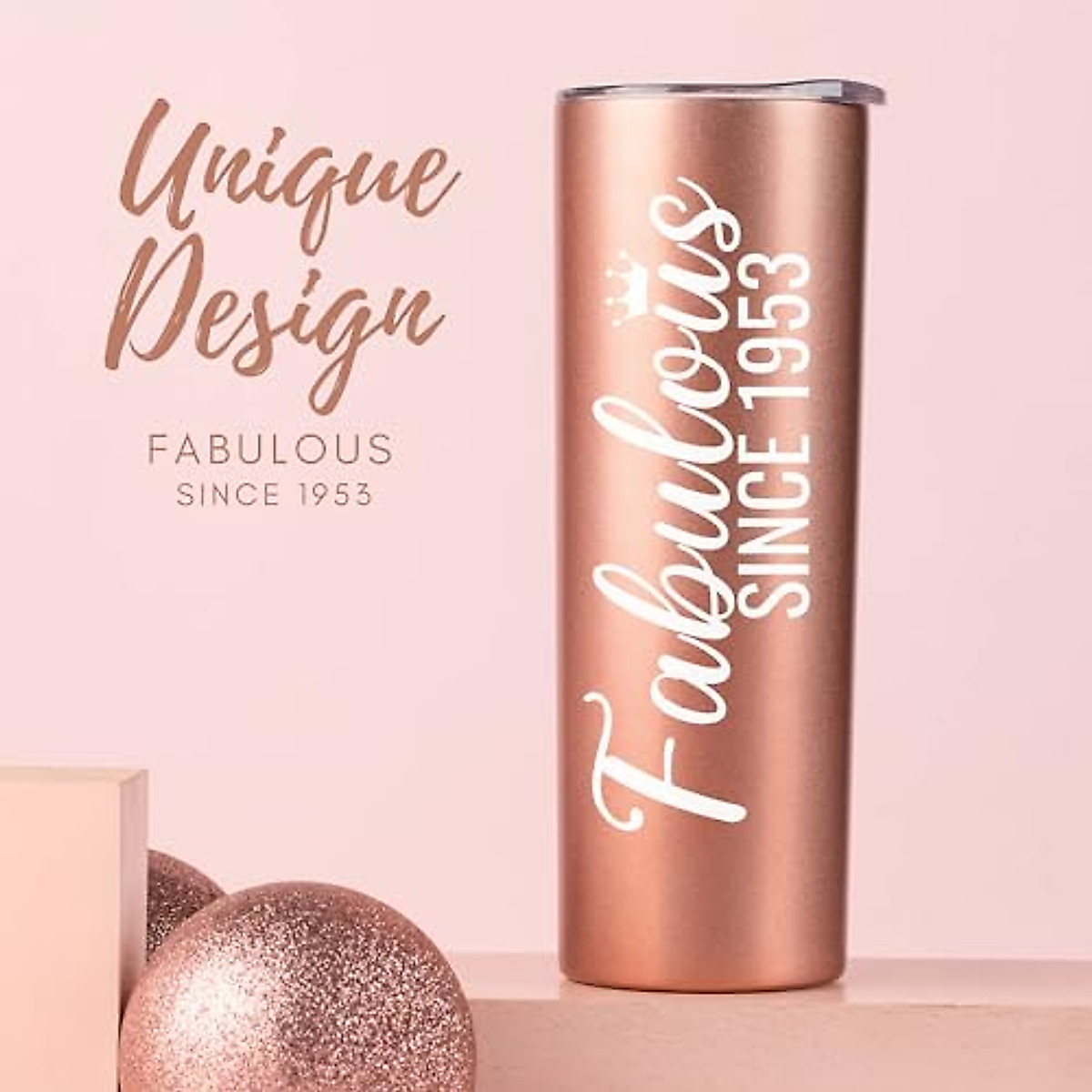 Onebttl 70th Birthday Gifts for Women, 70 & Fabulous, 70th Birthday Gift Idea for Women, Coworker, Friends, Mom, 70th Bday Gifts, Stainless Steel Tumbler 20oz - 1953 Birthday Gifts for Women