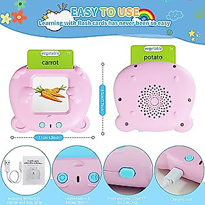 Kids Toddler Talking Flash Cards with 224 Sight Words,Montessori Toys,Speech Therapy,Autism Sensory Toys,Learning Educational Gifts for Age 2 3 4 5 Years Old Boys and Girls (Pink)