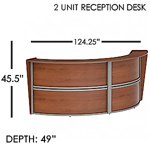 Linea Italia Curved Modern Office Desk Easy to Assembly 2 Panel Reception Counter for Lobby, Salon, 124" x 49", Cherry