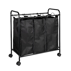 Household Essentials Rolling Triple Laundry Sorter, Black