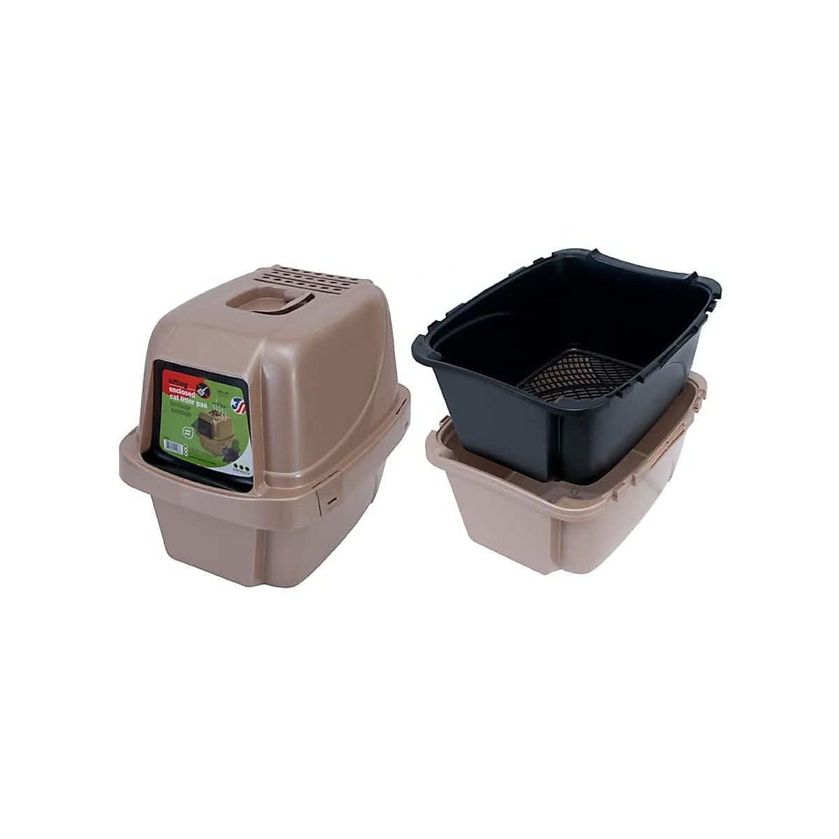 Van Ness Pets Odor Control Large Enclosed Sifting Cat Pan with Odor Door, Hooded, Beige, CP66