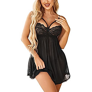 Avidlove Women Lingerie Babydoll Lace Chemise Sexy Bridal Nightgown Ruffle Sleepwear New Black X-Large