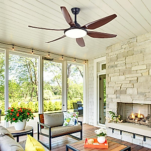 GDLT Farmhouse Ceiling Fan Chandelier, 56" Rustic Brown Ceiling Fan Light with Reversible Motor, with Remote Vintage 6 Blades Ceiling Fan Chandelier for Patio, Living Room, Dining Room