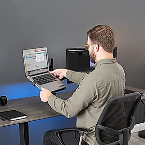 VIVO Dual Arm Monitor + Laptop Mount for 17 to 32 inch Screens and 10 to 15.6 inch Laptops/Pneumatic Height Adjustment, Full Articulating Tilt, Swivel/Heavy Duty VESA Stand, STAND-V102L