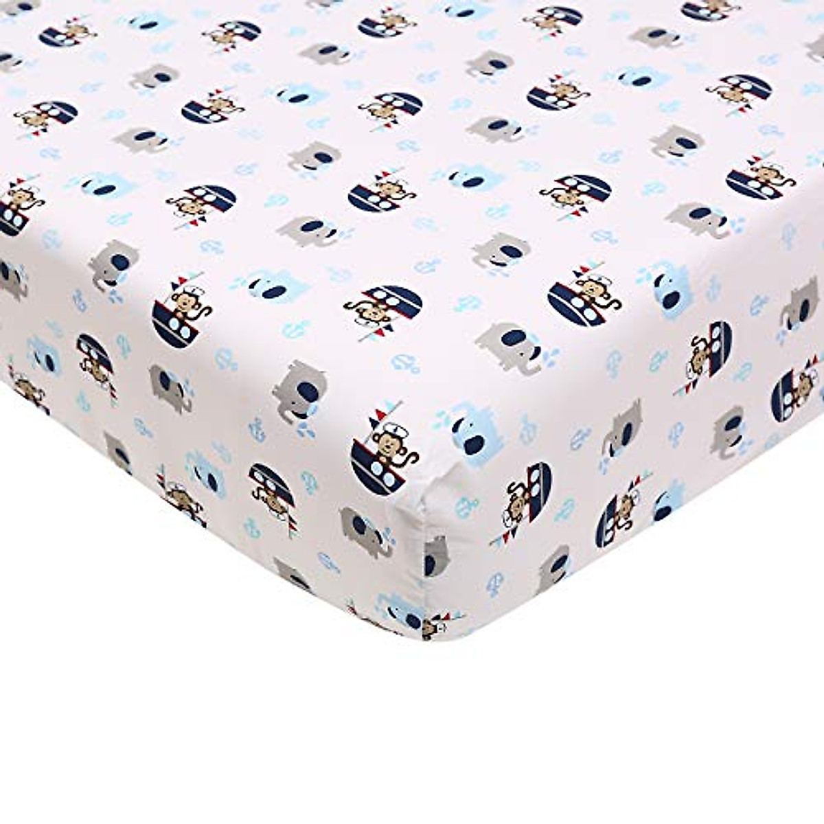 HUPO Elephant Lion Crib Bedding Set for Boys, 3 Piece Includes Quilt,Fitted Sheet,Crib Skirt, Blue Baby Nursery Set, Portable Standard Set(Nautical Theme), Navy Blue, HANGHAI3