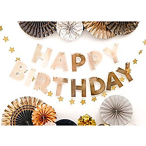 PapaKit Large Happy Birthday Premium Bunting Banner Decoration Baby Boy Girl Adult Party Supply (Metallic Gold with Accent Border)