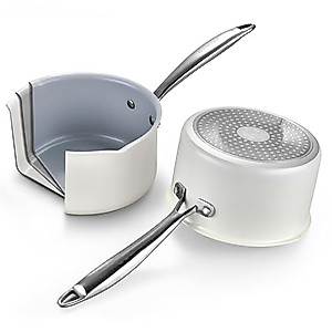 Fracoda 2 Quart Nonstick Sauce Pan with Lid, Ceramic Saucepan Small Cooking Pot Non Toxic, PTFE & PFOA Free - Oven Safe & Compatible with All Stovetops (Gas, Electric & Induction)-Cream