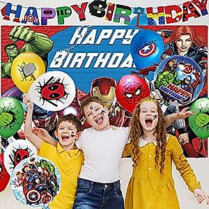 150 PCS Superhero Blue Theme Birthday Party Supplies For Boys And Girls Decoration With Plant Balloon,Tableware,Paper Cup,Tablecloth, Backdrop Super Movie Theme Party