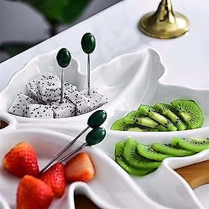 Snack Bowls Porcelain Divided Appetizer Tray Reusable 4 Sections Candy Snack Salad Dessert Dried Fruit Nut Plate White Dinnerware (Color : A, Size : Large)