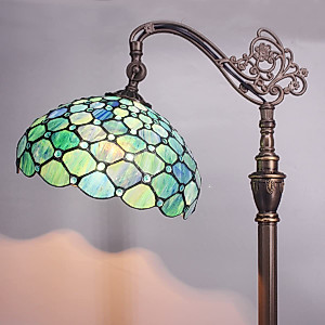 ZJART Tiffany Floor Lamp Stained Glass Lamp 18X12X67 Inch Angle Adjustable Arched Gooseneck Antique Reading Light (Sea Blue Pearl)