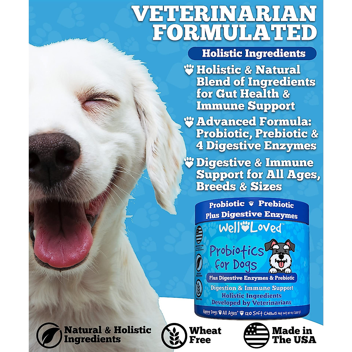 Well Loved Probiotics for Dogs and Joint Supplement for Dogs, Well Loved Dog Chews, Made in USA, Vet Developed, Dog Probiotic Chews, Glucosamine for Dogs