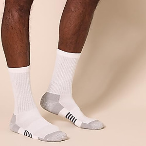 Amazon Essentials Men's Performance Comfortable Cotton Cushioned Breathable Athletic Crew Sports Socks, 6 Pairs, Grey/White, 6-12