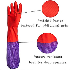 PINVNBY Fish Tank Gloves Aquarium Water Change Tools Dry Rock for Saltwater Aquariums - Elastic Forearm Seals & Prevents Leaks - Heavy-Duty Construction 19.3-Inch (1 Pair)