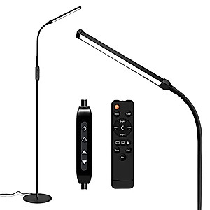 Dragon-Hub Bright Led Floor Lamp with Remote, Floor Light Touch, 3 Colors 5 Brightness 10 Mins Timer, Eyelash Lamp for Eyelash Extensions Lash Light Reading Lamp (Black - R)
