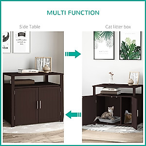 PawHut Wooden Cat Litter Box Enclosure Furniture with Adjustable Partition, Cat Washroom End Table with Open Shelf, Brown