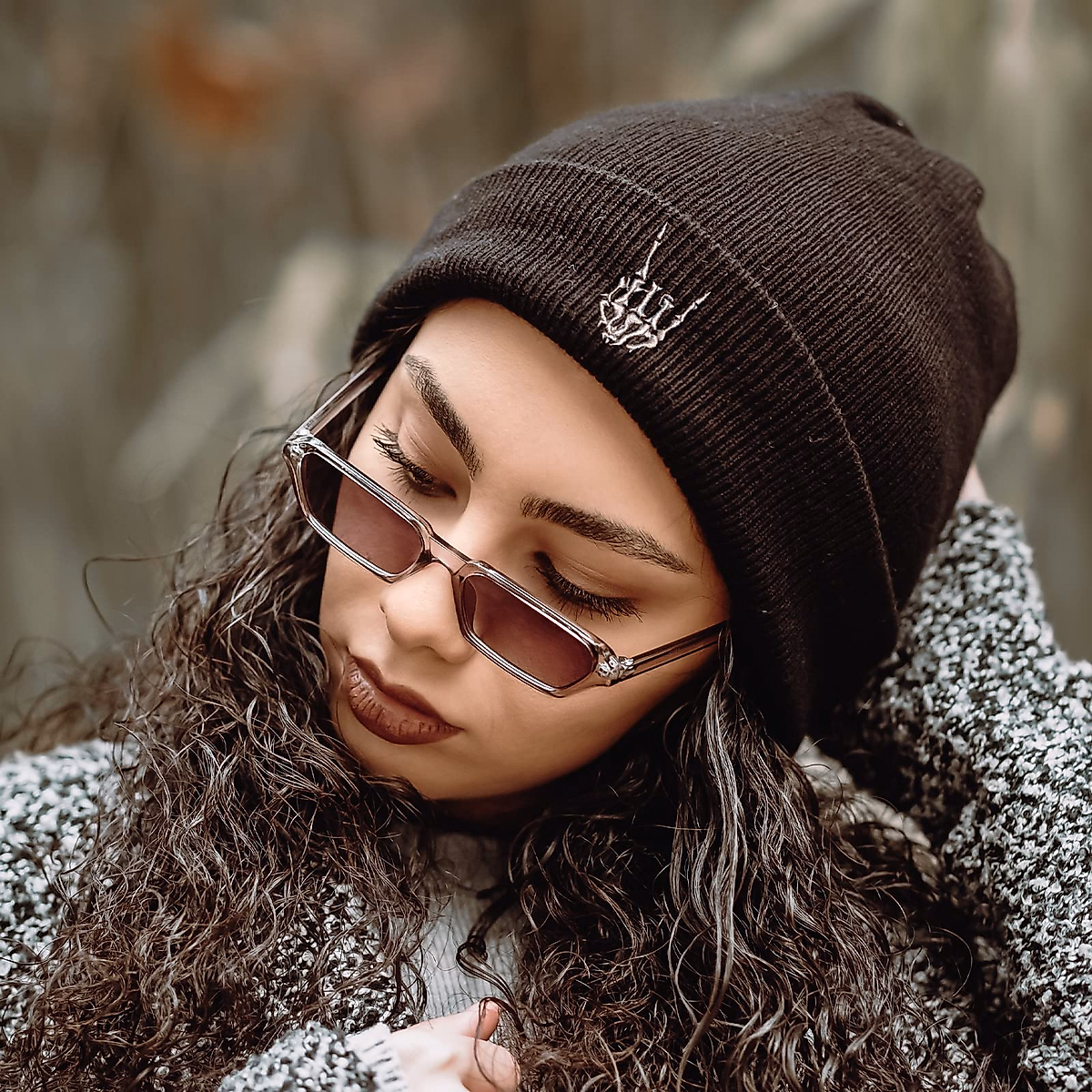 Halloween Skull Goth Knit Beanie Hats for Men Women Cool Emo Gothic Birthday Christmas Skeleton Gifts Presents Winter (Acrylic, Skeleton-Black)