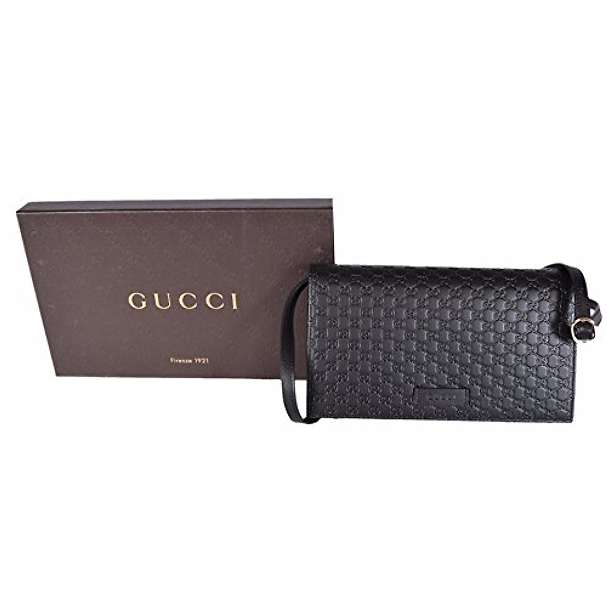 Gucci Women's Leather Micro GG Guccissima Mini Crossbody Wallet Bag Purse (Black)