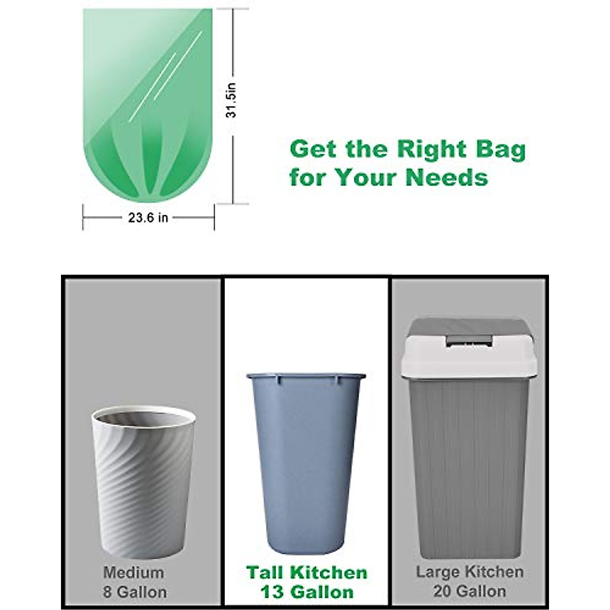 Compostable Trash Garbage bags,AYOTEE 13-15 Gallon Tall Kitchen Trash Bags,Heavy Duty Unscented 1.18Mils 55 Liter,60 Count,Strong Thicken Rubbish Waste Can Liners for Kitchen Garden Home