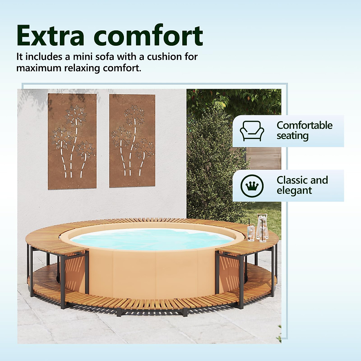 vidaXL Solid Acacia Wood Spa Surround 107.5"x20.9" - Elegant and Durable Outdoor Spa Enclosure with Powder Coated Aluminum Frame and Natural Oil Finish