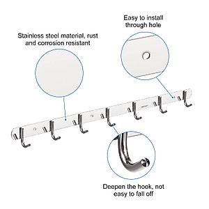 uxcell Coat Hook Rack, 304 Stainless Steel Coat Rack Wall Mounted with 7 Hooks Metal Hook Rail Wall Hangers for Hanging Bedroom Bathroom 2Pcs