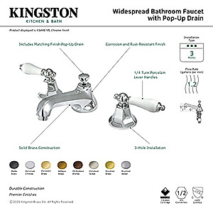 Kingston Brass KS4462PL Metropolitan Widespread Lavatory Faucet with Porcelain Lever Handle, Polished Brass, 8-Inch Adjustable Center
