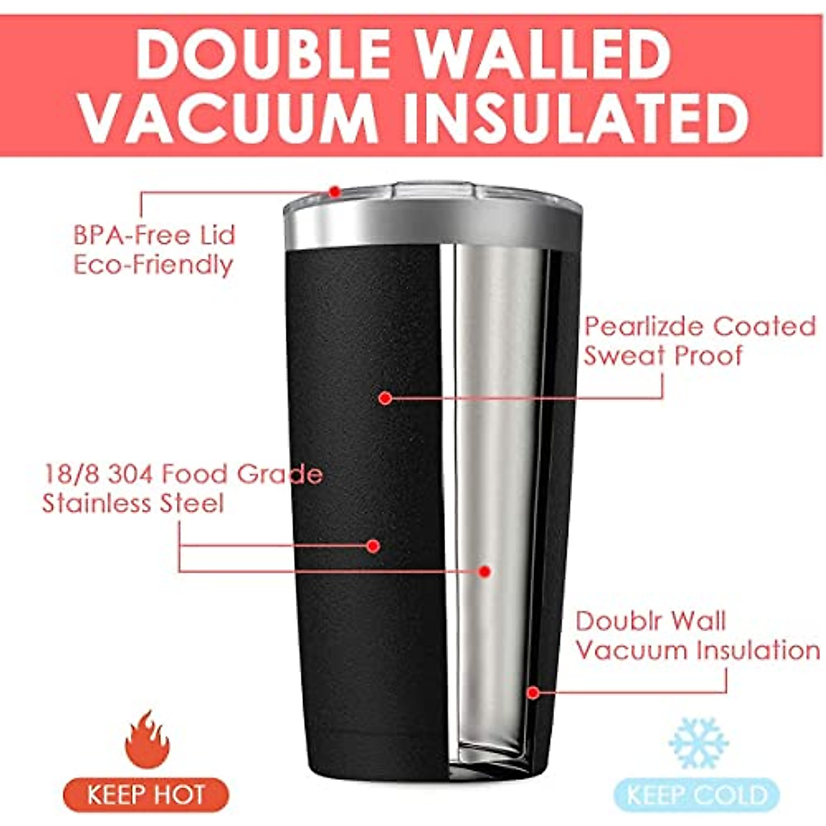 Deitybless 6 Pack 20oz Tumbler Vacuum Insulated Travel Mug with Lids, Stainless Steel Double Wall Bulk Cup for Home, Office, Outdoor Suitable for Vehicle Cup Holders(Assorted Colors)