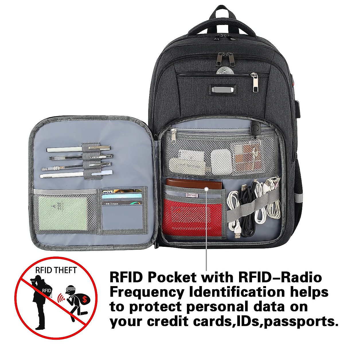 Travel Laptop Backpack, 17 Inch Extra Large College School Bookbag,RFID Anti Theft Slim Business Airplane Approve Laptops Backpack with USB Charging Port, Computer Bag for Women Men Fits Notebook