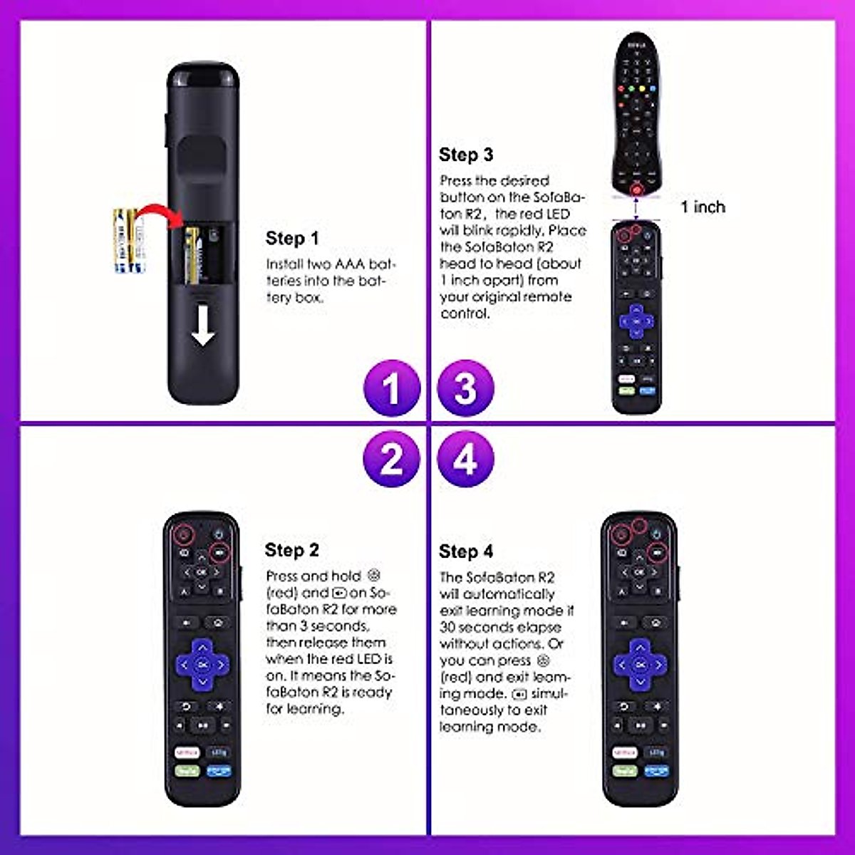 SofaBatn R2 Universal IR Remote Replacement for Roku Streaming Player with 13 Extra Learning Buttons to Control TV Soundbar All in One (for Roku 1 2 3 4 Premier+ Express+ Ultra, NOT for Roku Stick)