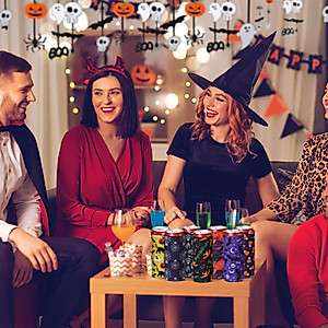 Zhehao 16 Pcs Halloween Can Cooler Sleeves Skinny Skull Bottle Cooler Neoprene Insulated Adult Halloween Party Favors Pumpkin Cat Spider Gift Alcohol Holder Beverage for Party Supplies (Stylish Style)